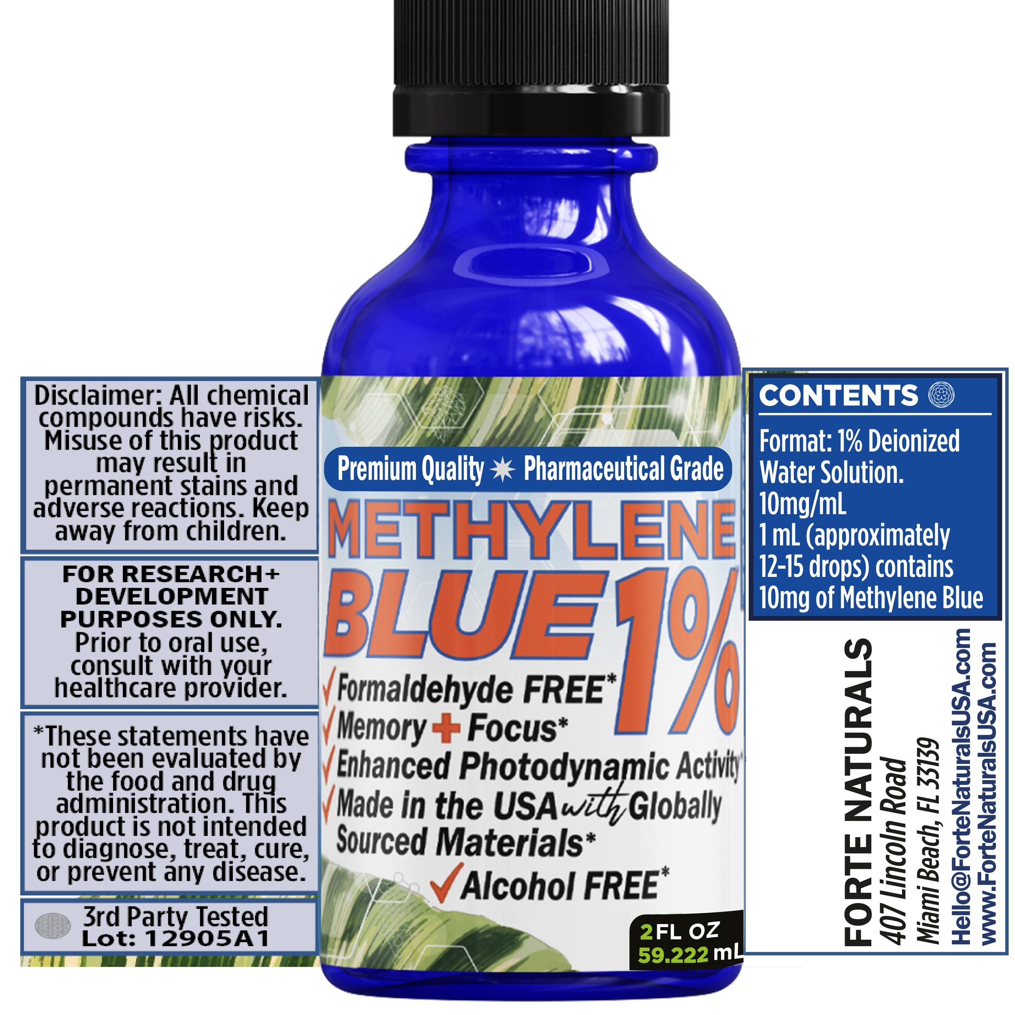 METHYLENE BLUE Pharmaceutical Grade USP 1% Liquid Drops 2 oz 59 mL ...